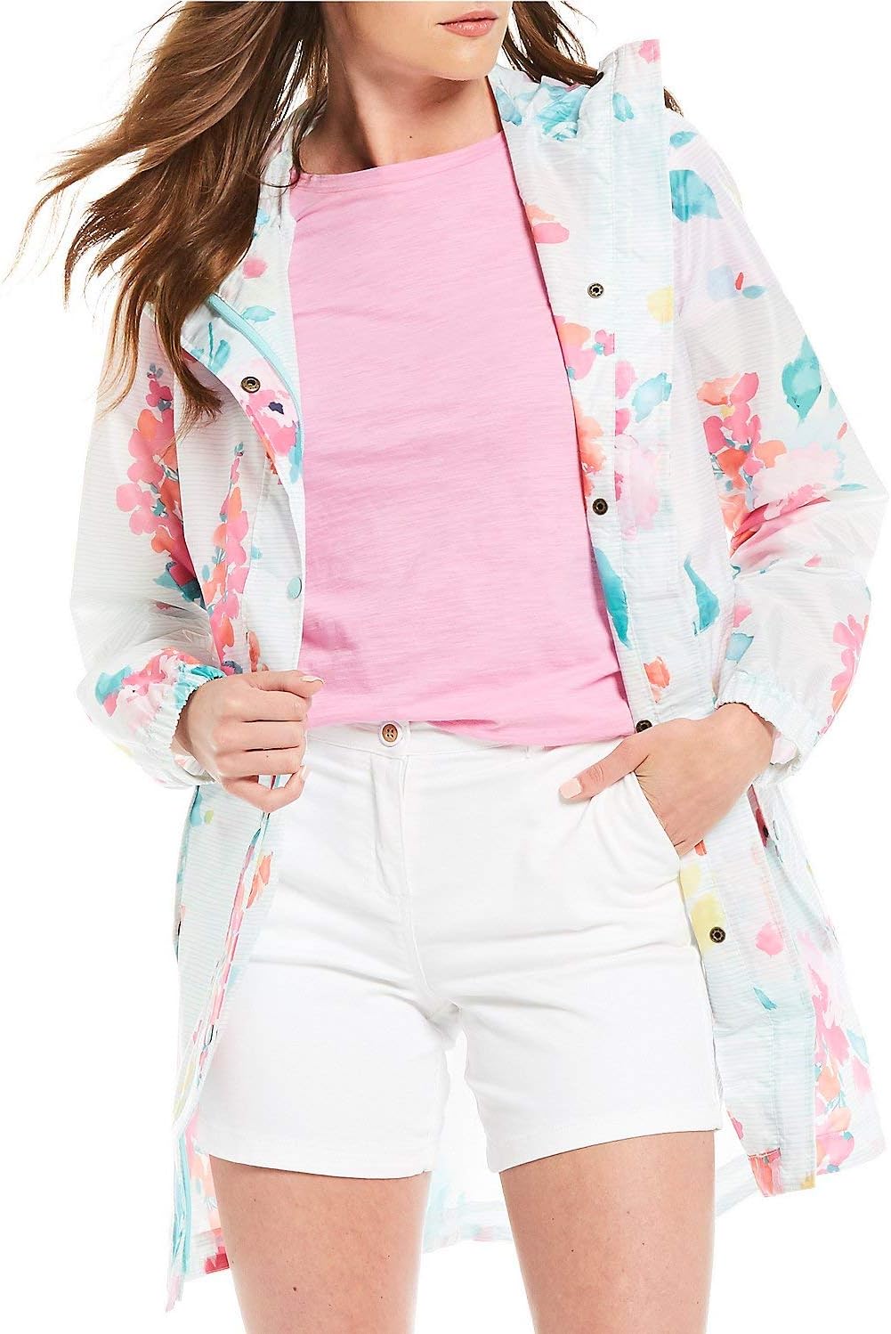 Joules Women's Golightly Printed Packable Waterproof Rain Coat