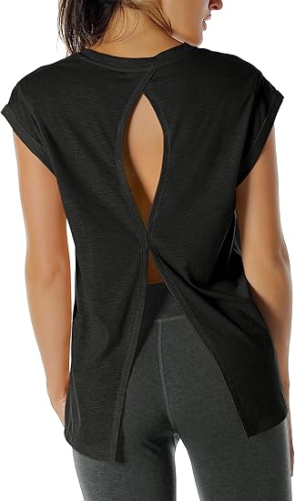 icyzone Open Back Workout Top Shirts - Yoga t-Shirts Activewear ...