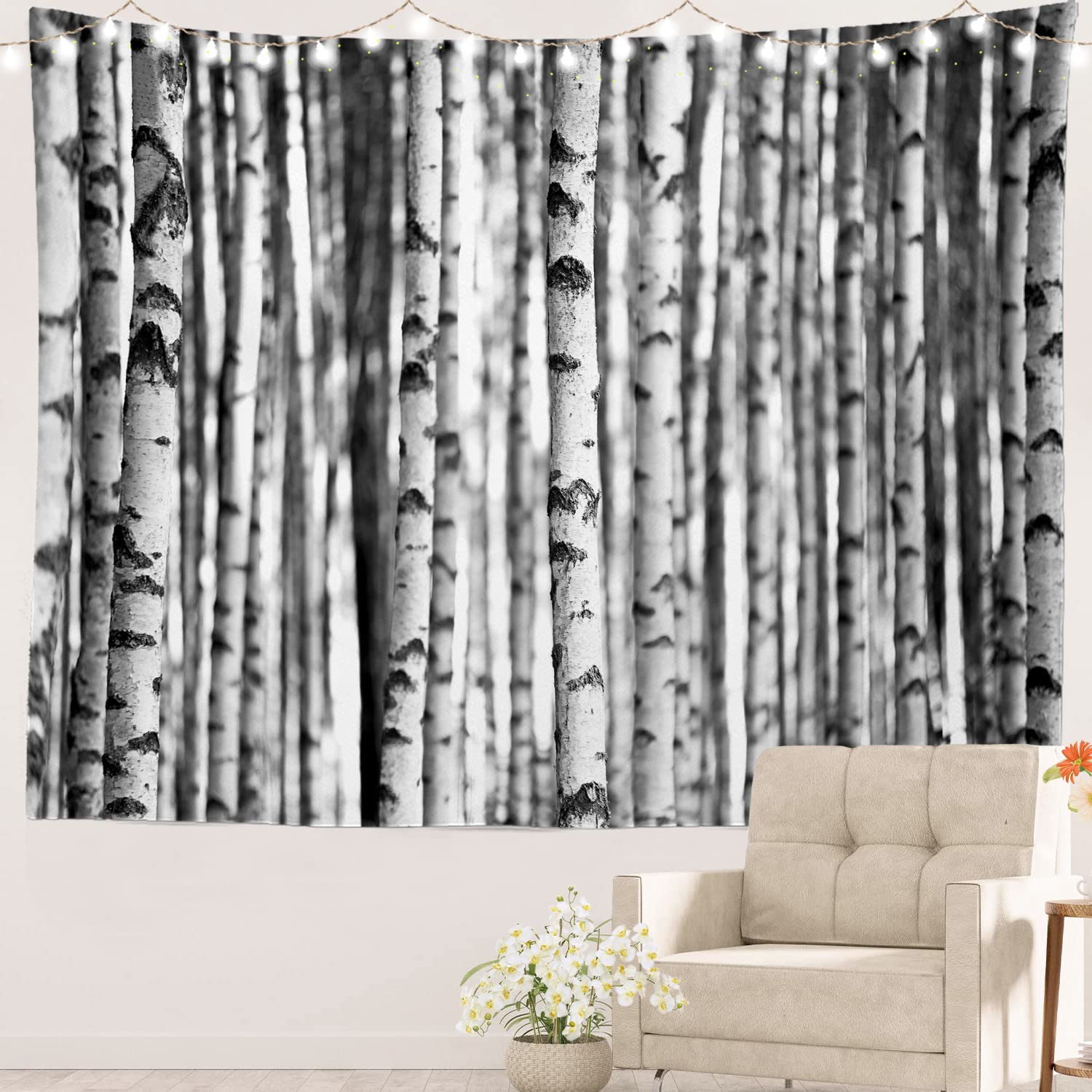 Amazon.com: Batmerry Trees Black and White Tapestry, Forest Birch Tree ...