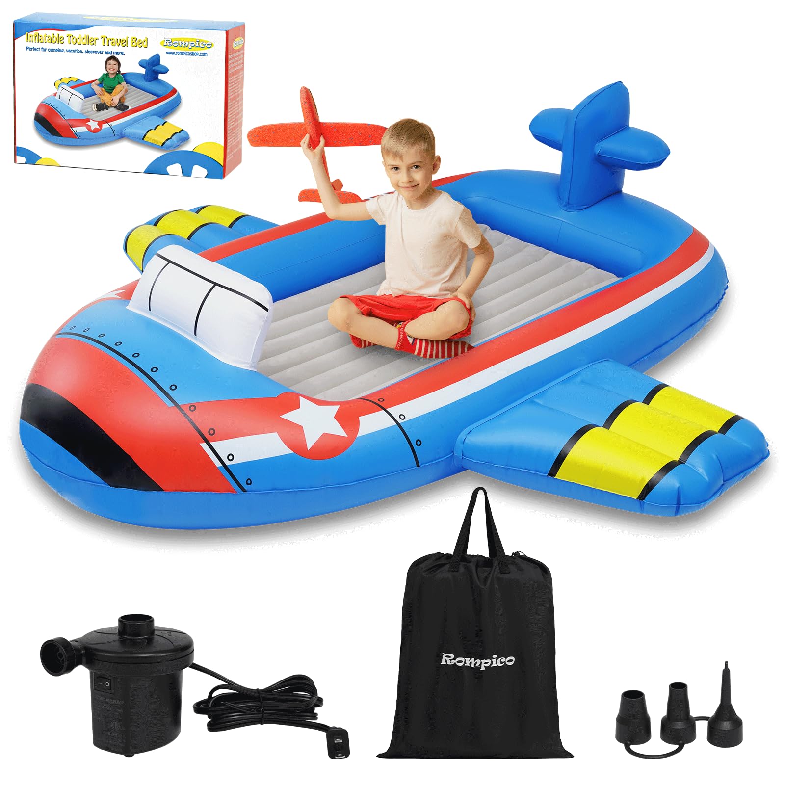 Amazon.com: ROMPICO Inflatable Toddler Travel Bed with Safety Bumper ...