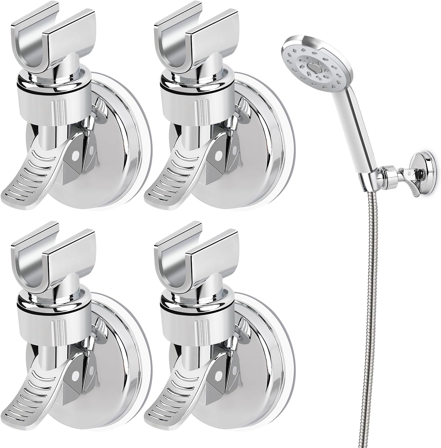 WXJ13 4-Piece Adjustable Shower Head Holder, Silver, ABS Material, Wall ...