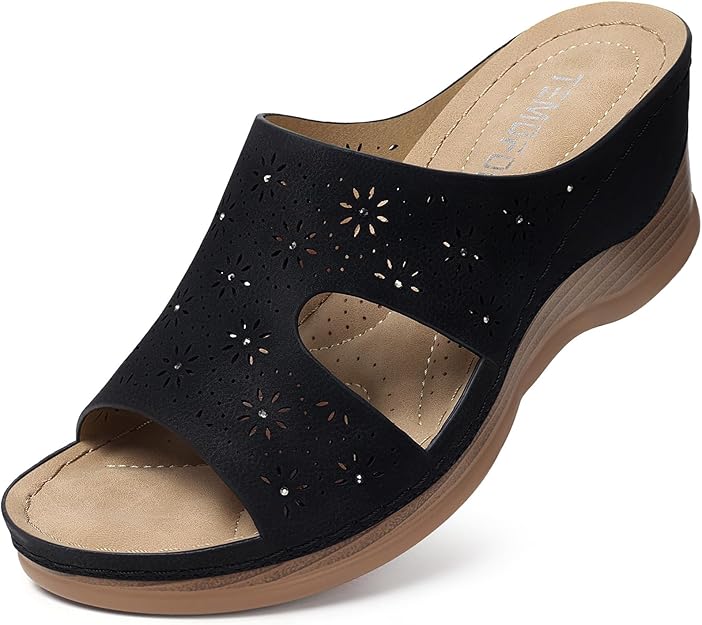 Amazon.com | TEMOFON Women Wedge Sandals Dressy: Black Low Platform ...