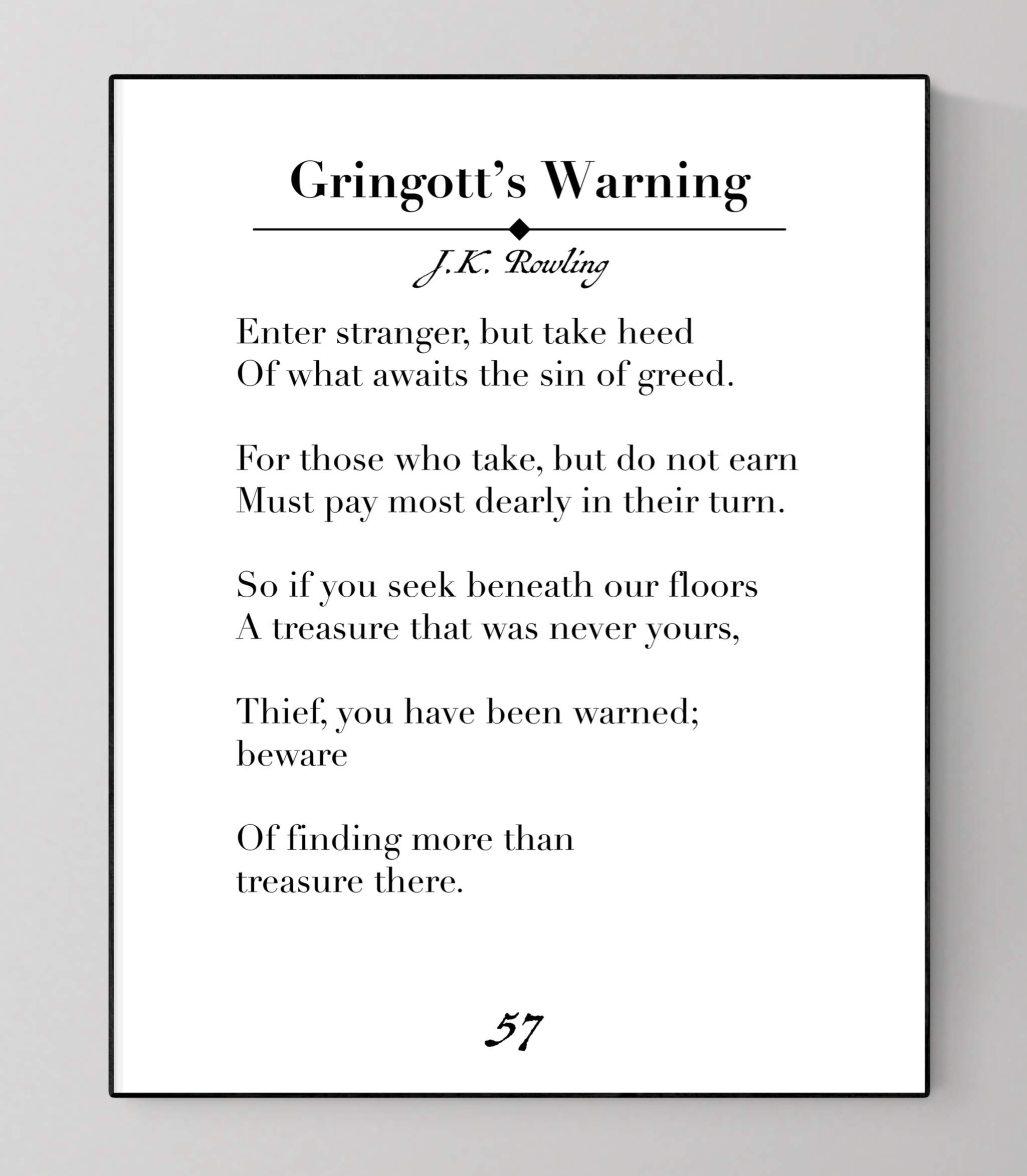 Buy Geekilicious Art Gringott's Warning Poem | J.K. Rowling Quote Print ...