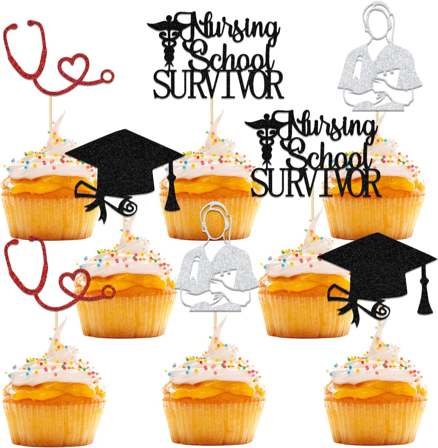 Amazon.com: Nursing School Survivor Cupcake Toppers,Congrats Nurse ...