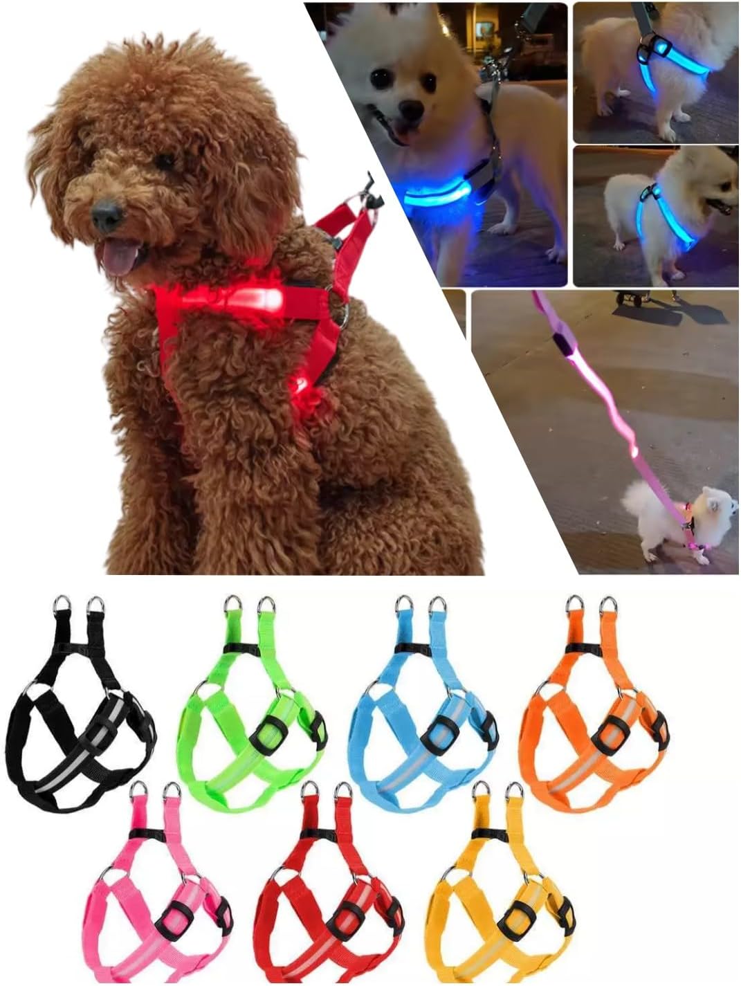 Amazon.com : KAWAIIUS Rechargeable LED Dog Harness, Light-UP Glow-in ...