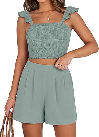 Amazon.com: ANRABESS Women’s 2 Piece Summer Outfits Matching Linen ...