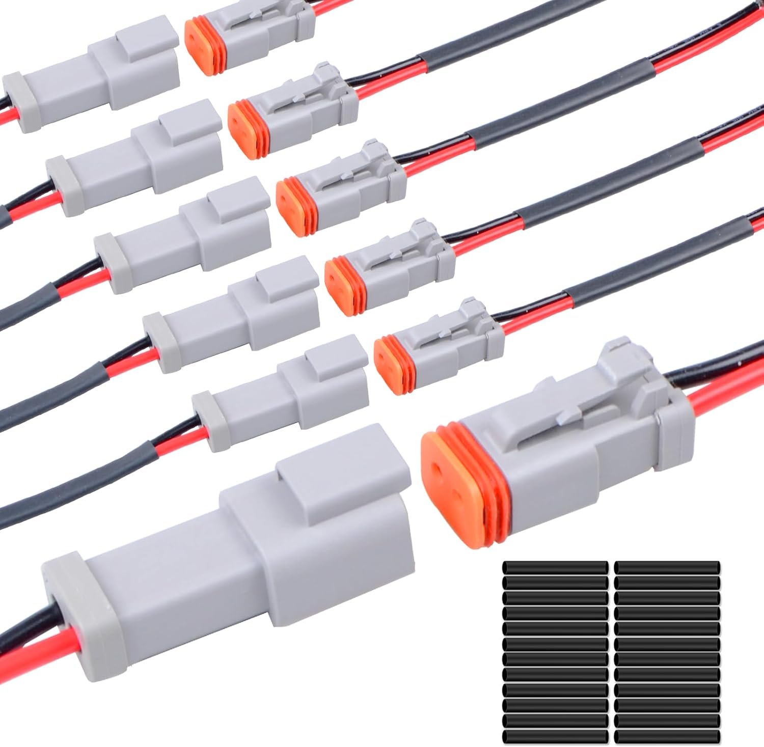 Exqutoo 6Pack 2-Pin Waterproof DT Connector Male and Female Wire ...