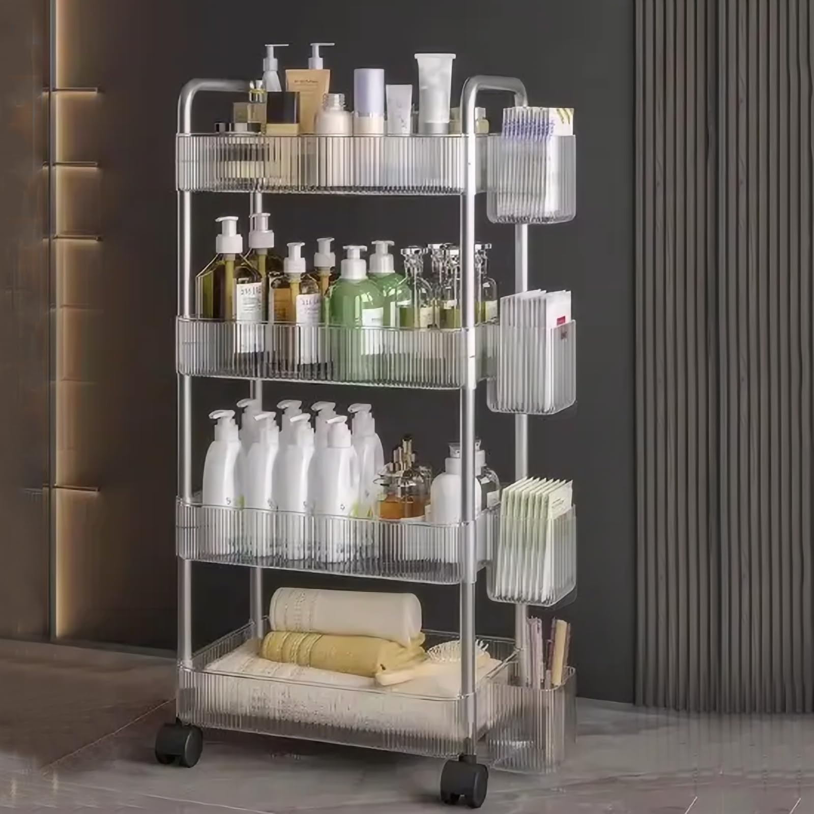 4-Tier Acrylic Storage Rolling Cart Clear Bathroom Cart Organizer ...