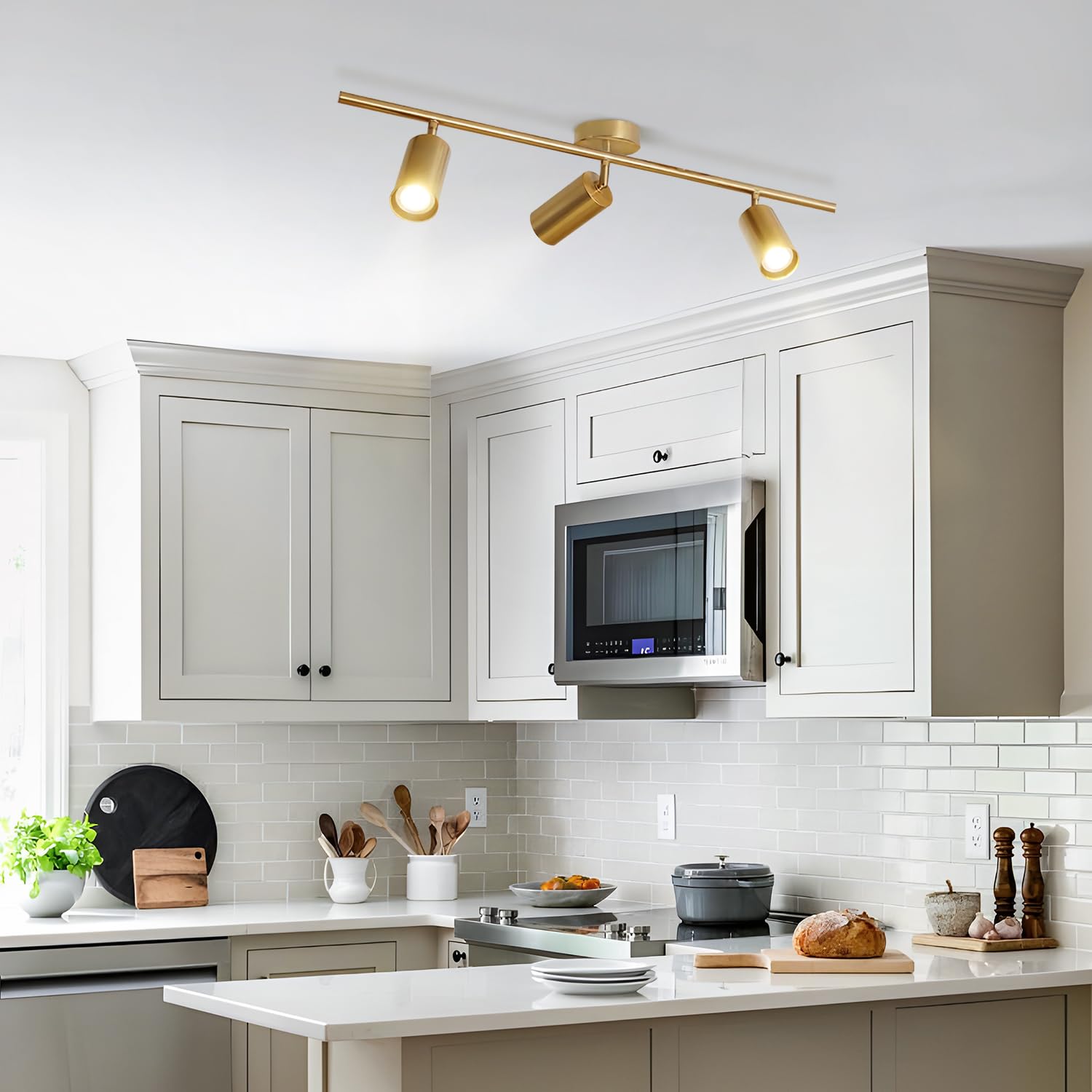 Snapklik.com : Brushed Brass Gold 3-Lights LED Adjustable Track ...