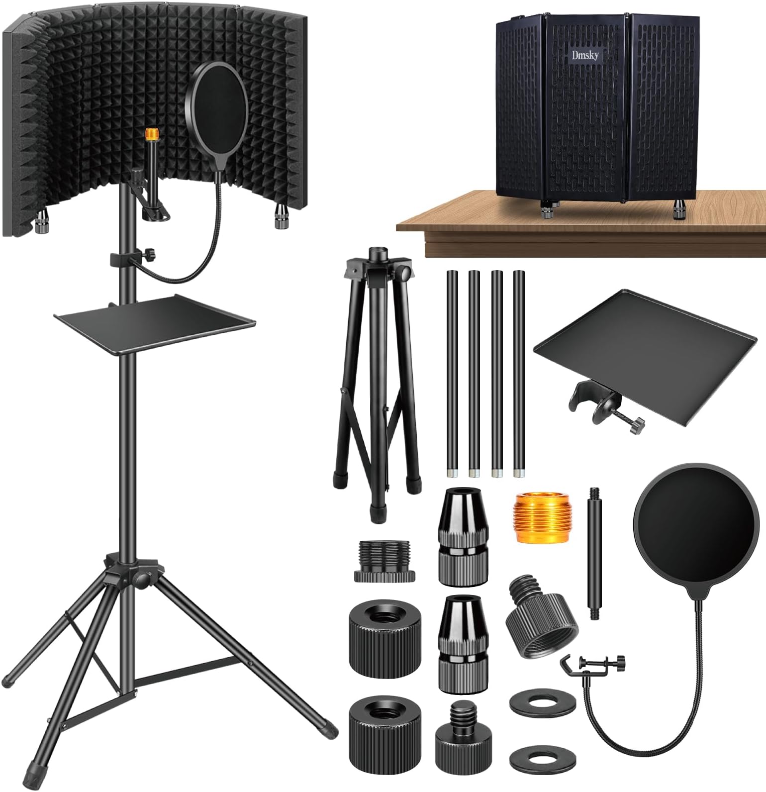 Amazon.com: Dmsky Microphone Isolation Shield with Pop Filter & Tripod ...