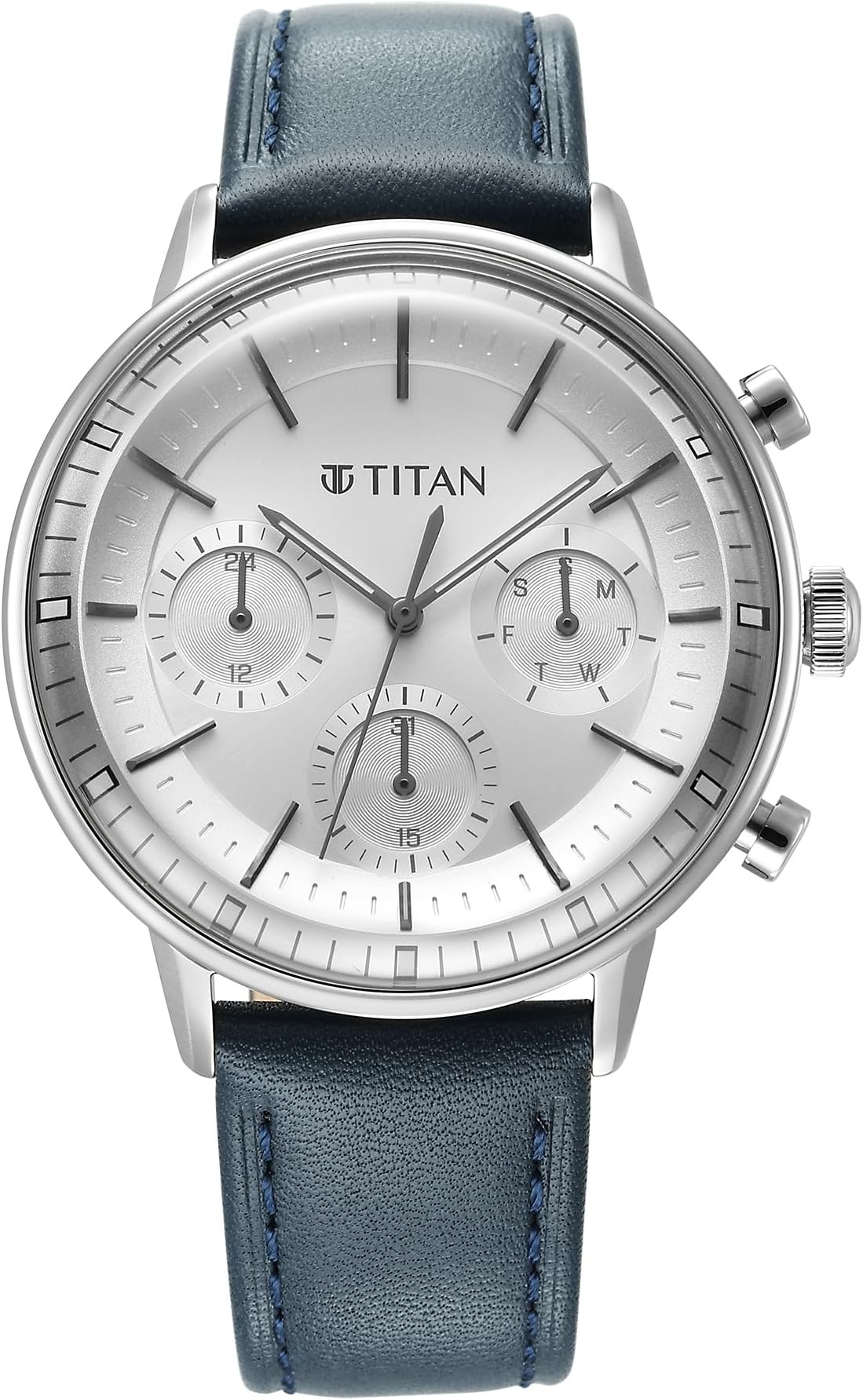Titan Light Leathers Quartz Multifunction Black Dial Stainless Steel ...