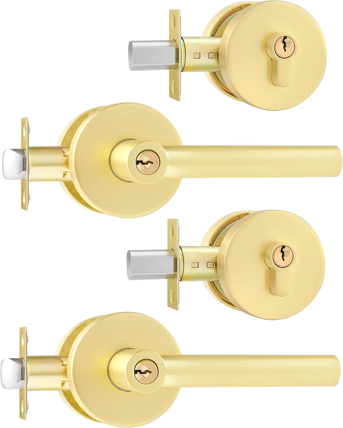 Leydebong 2 Pack Round Entry Lever Door Handle and Single Cylinder ...