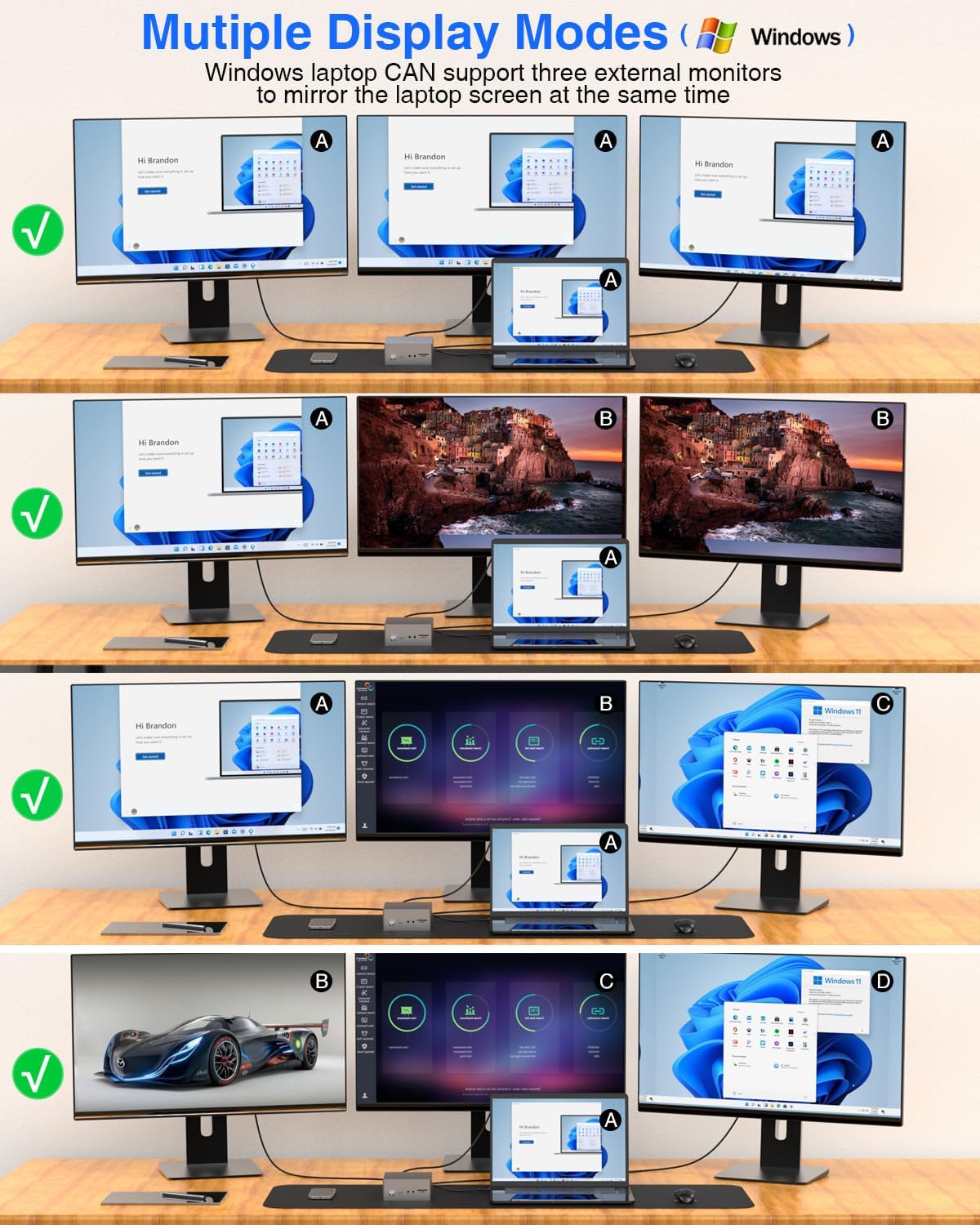 TOTU – Estación de acoplamiento USB C 4K triple pantalla, con soporte ...