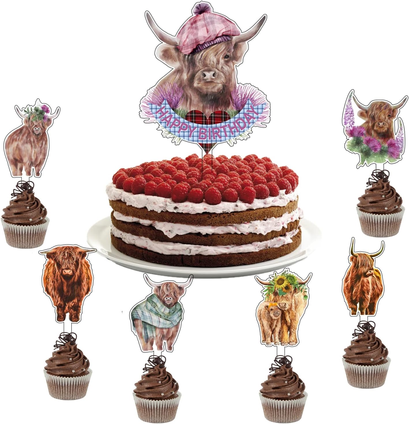 Amazon.com: 7 Pcs Acrylic Highland Cow Cake Toppers Highland Cattle ...