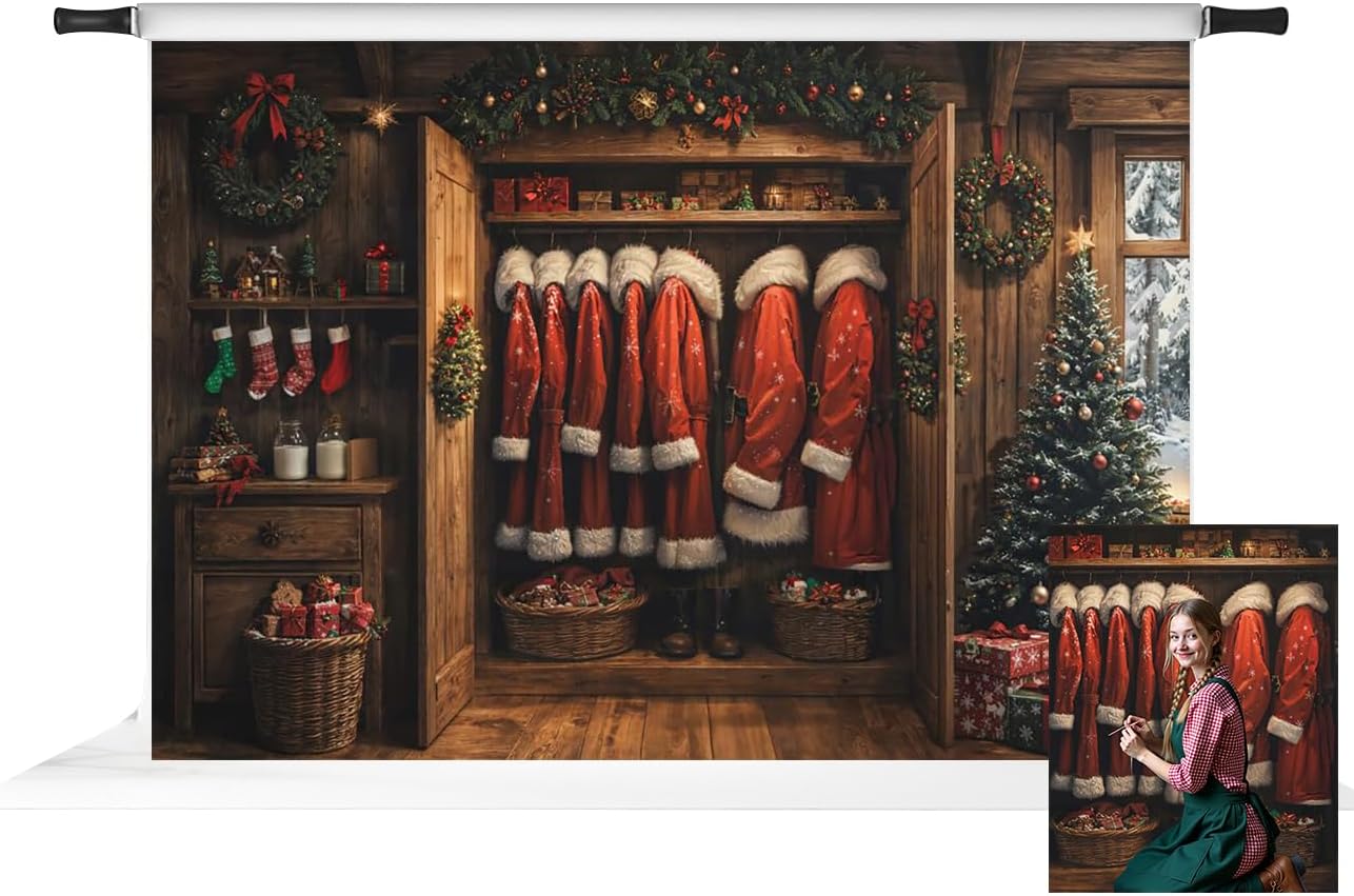 Amazon.com : Kate Christmas Santa Closet Tree Wreath Stockings Backdrop ...