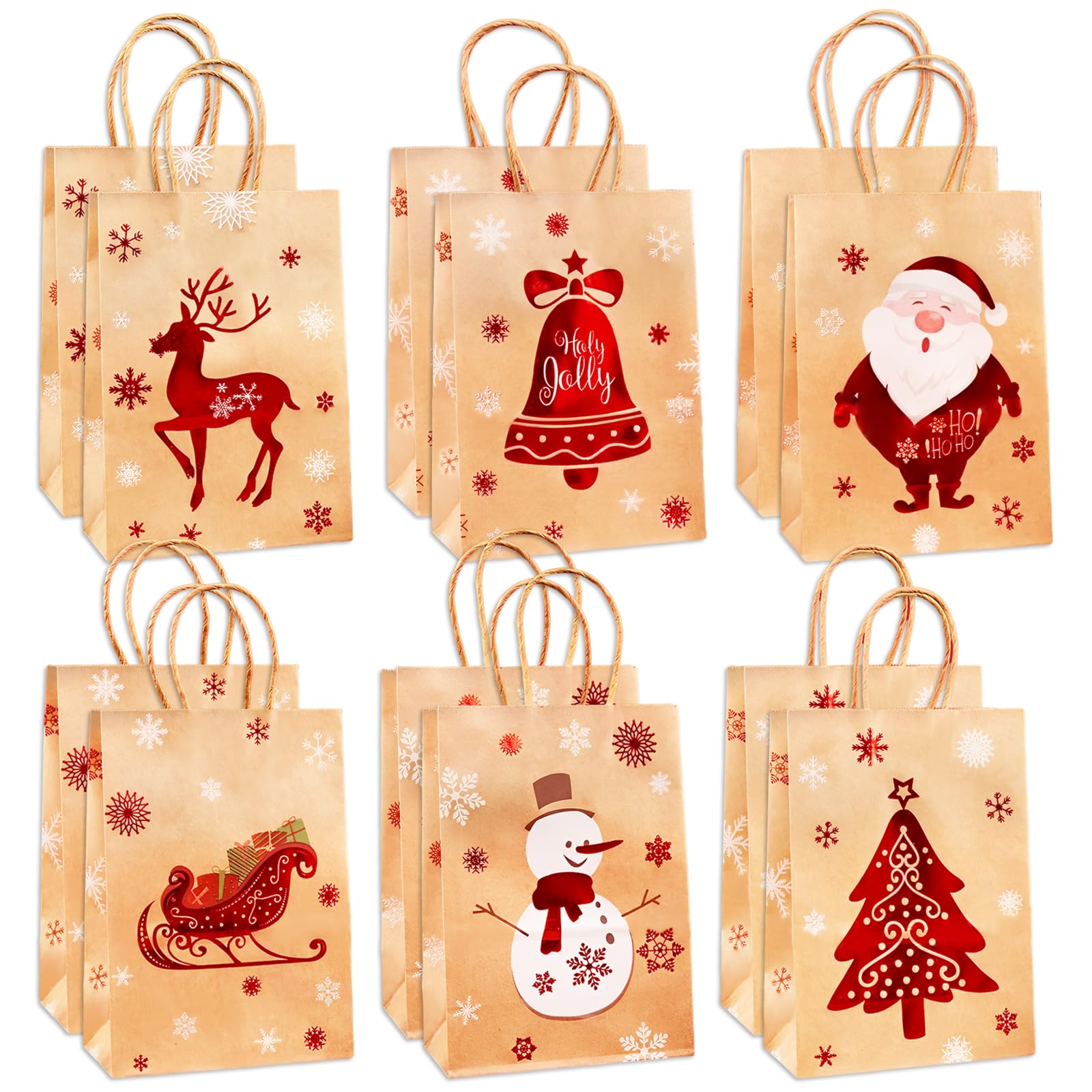 Amazon.com: Aoleegatt 12 Pack Christmas Kraft Gift Bags Christmas Treat ...