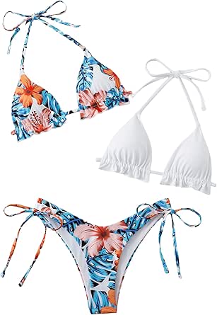 Amazon.com: WDIRARA Women's 3 Pieces Swimsuit Tropical Floral Print ...