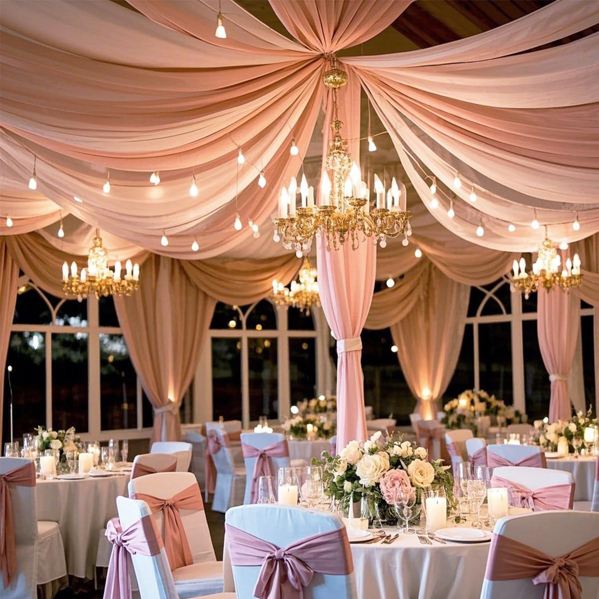 Blush Pink Ceiling Drapes for Weddings Draping Fabric Blush Pink ...