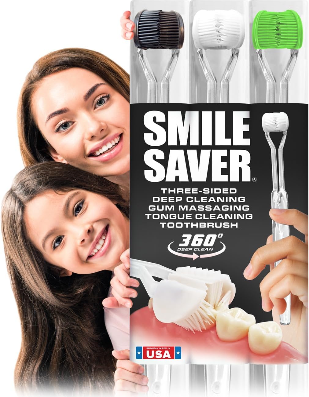 Amazon.com : Smile Saver 360° 3-Sided Toothbrush | 3-Pack | N3XT Level ...