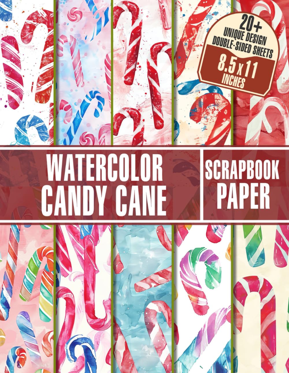 Watercolor Candy Cane Scrapbook Paper: Double-Sided Decorative Craft ...