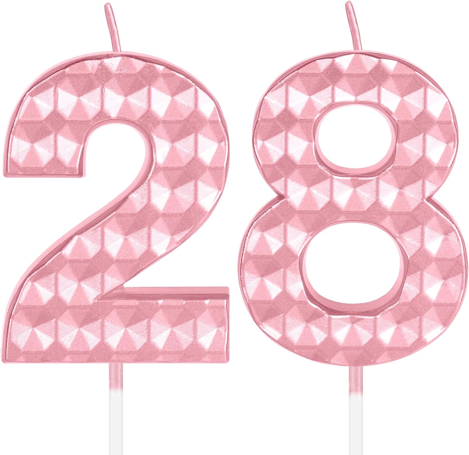 Amazon.com: Pink 28th Birthday Candles,Diamond Design 3D Number 28 ...