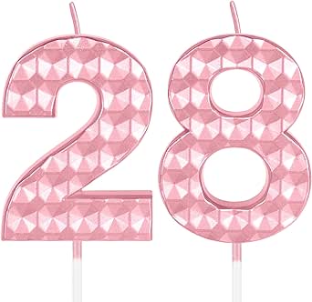 Amazon.com: Pink 28th Birthday Candles,Diamond Design 3D Number 28 ...