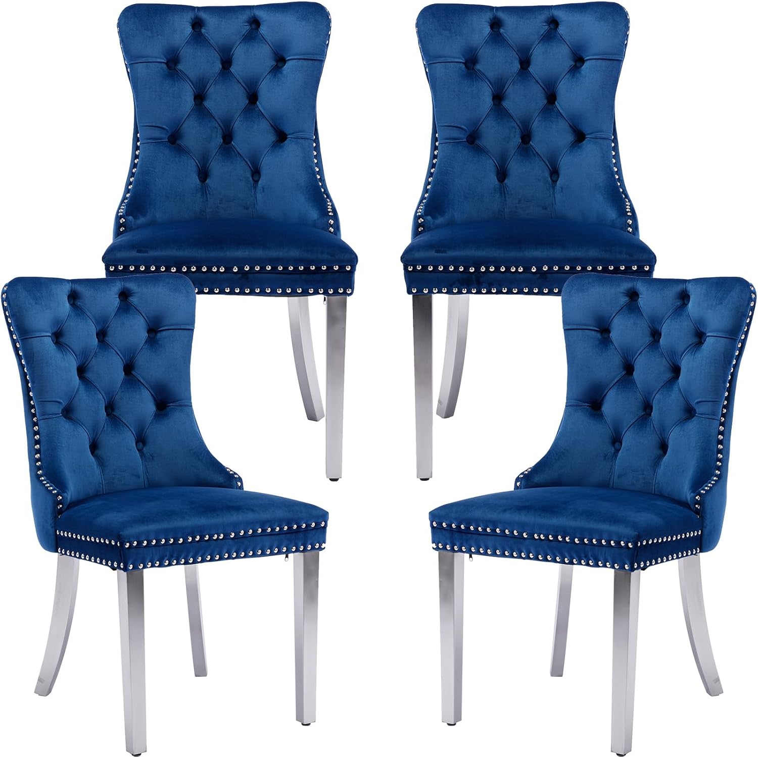 Amazon.com - ODUSE-DAILY Blue Velvet Dining Chairs Set of 4, Kitchen ...