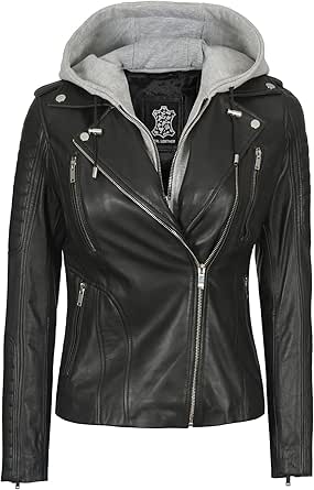 Amazon.com: fjackets Leather Jackets For Women With Removable Hood ...