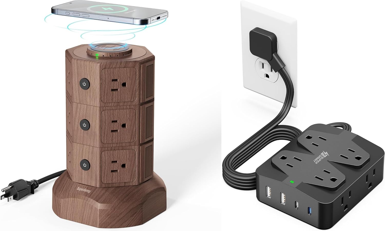 Amazon.com: Power Strip Tower with 15W Wireless Charger, SUPERDANNY ...