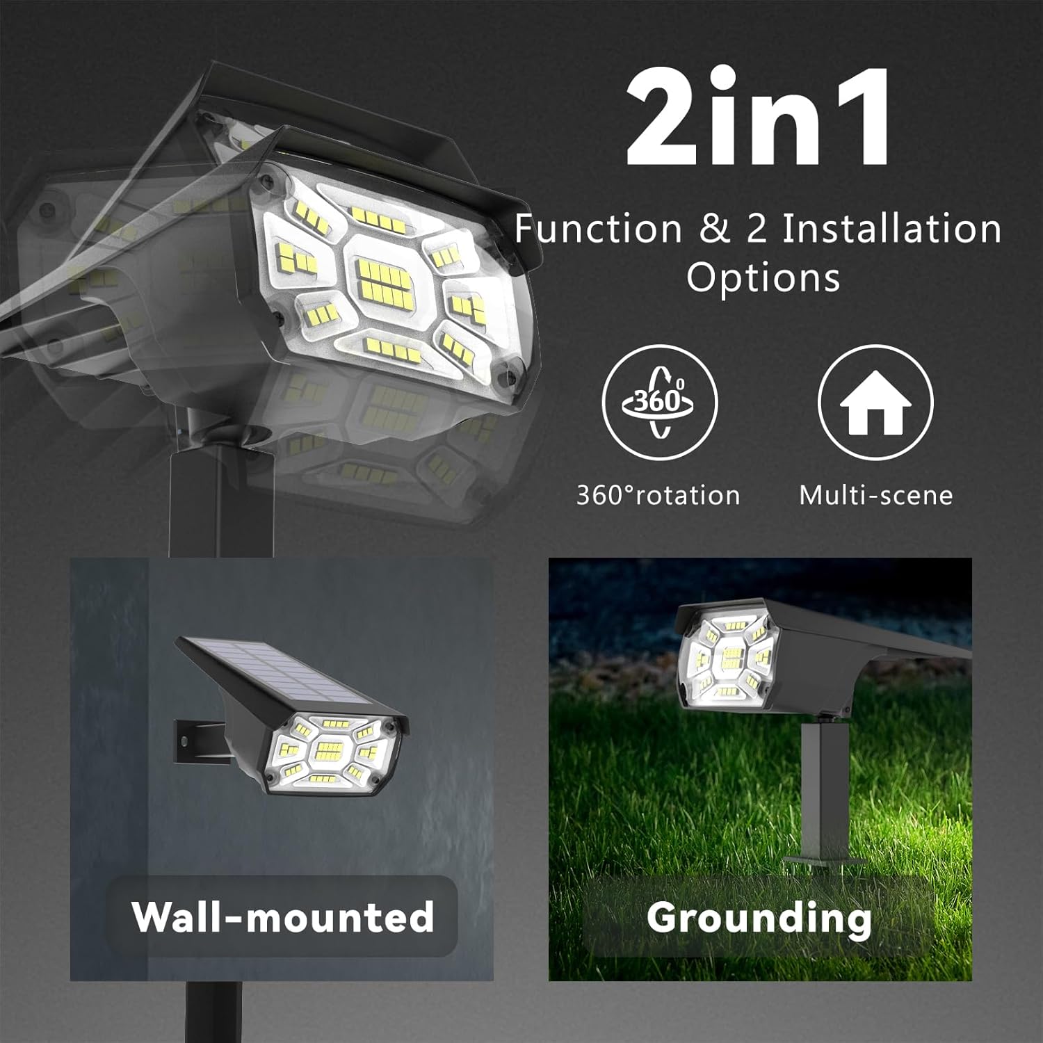 Focos solares para exteriores, IP65, impermeables, 38 LED, 3 modos ...