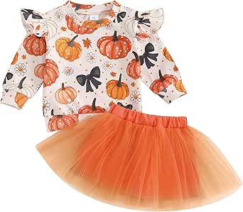 Amazon.com: Karuedoo Toddler Baby Girl Halloween Outfit Pumpkin Crewneck Long Sleeve Sweatshirt ...