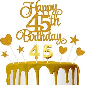 Amazon.com: 45th Birthday Cake Decoration, 45th Birthday Candle Golden ...