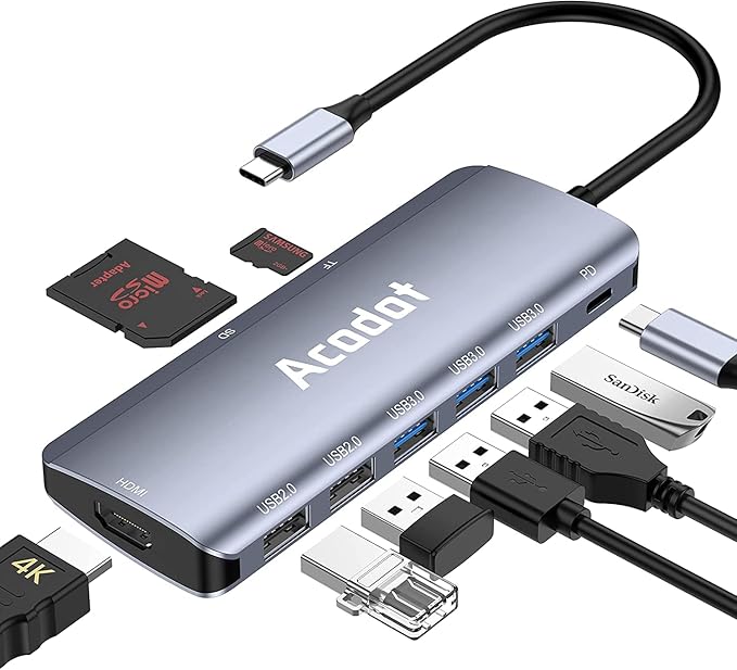 Amazon.com: USB C Hub, Acodot 9 in 1 Type C Hub Adapter Portable ...