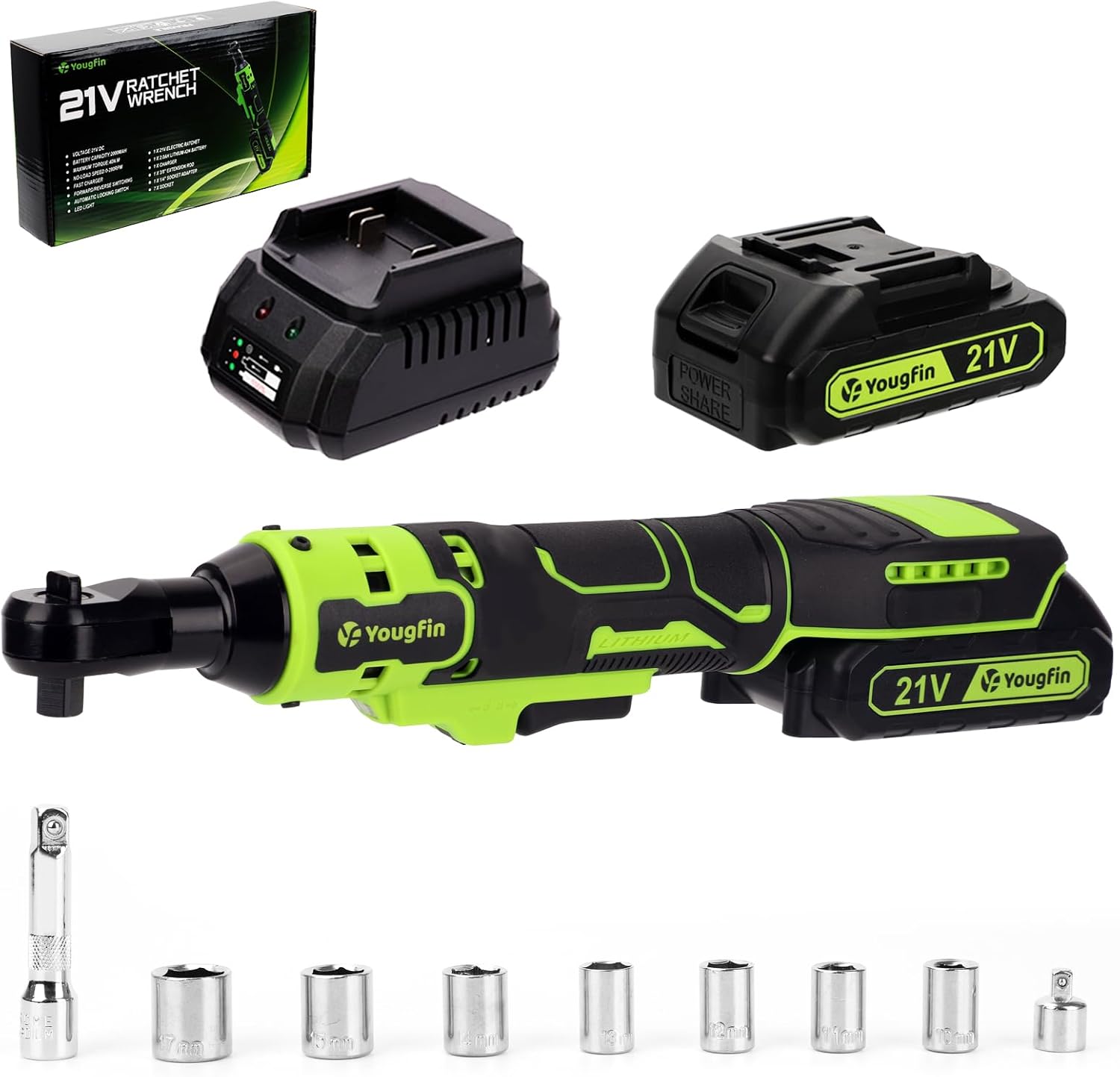 Amazon.com: Yougfin Cordless Electric Ratchet Wrench Set 21V (3/8 ...