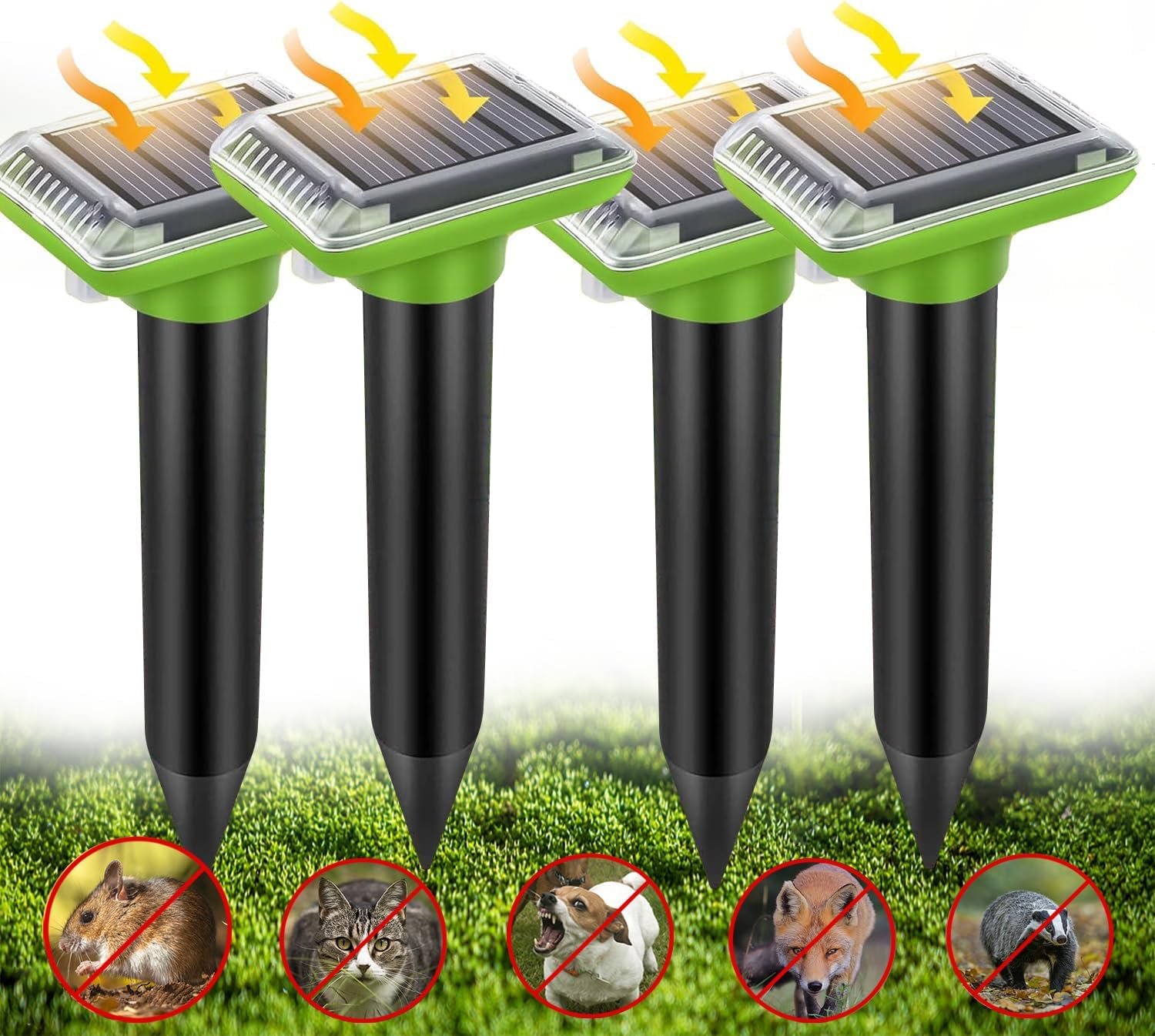 YUCEN Mole Repellent Outdoor Solar Ultrasonic 4 Pack,Mole Stopper Scare ...