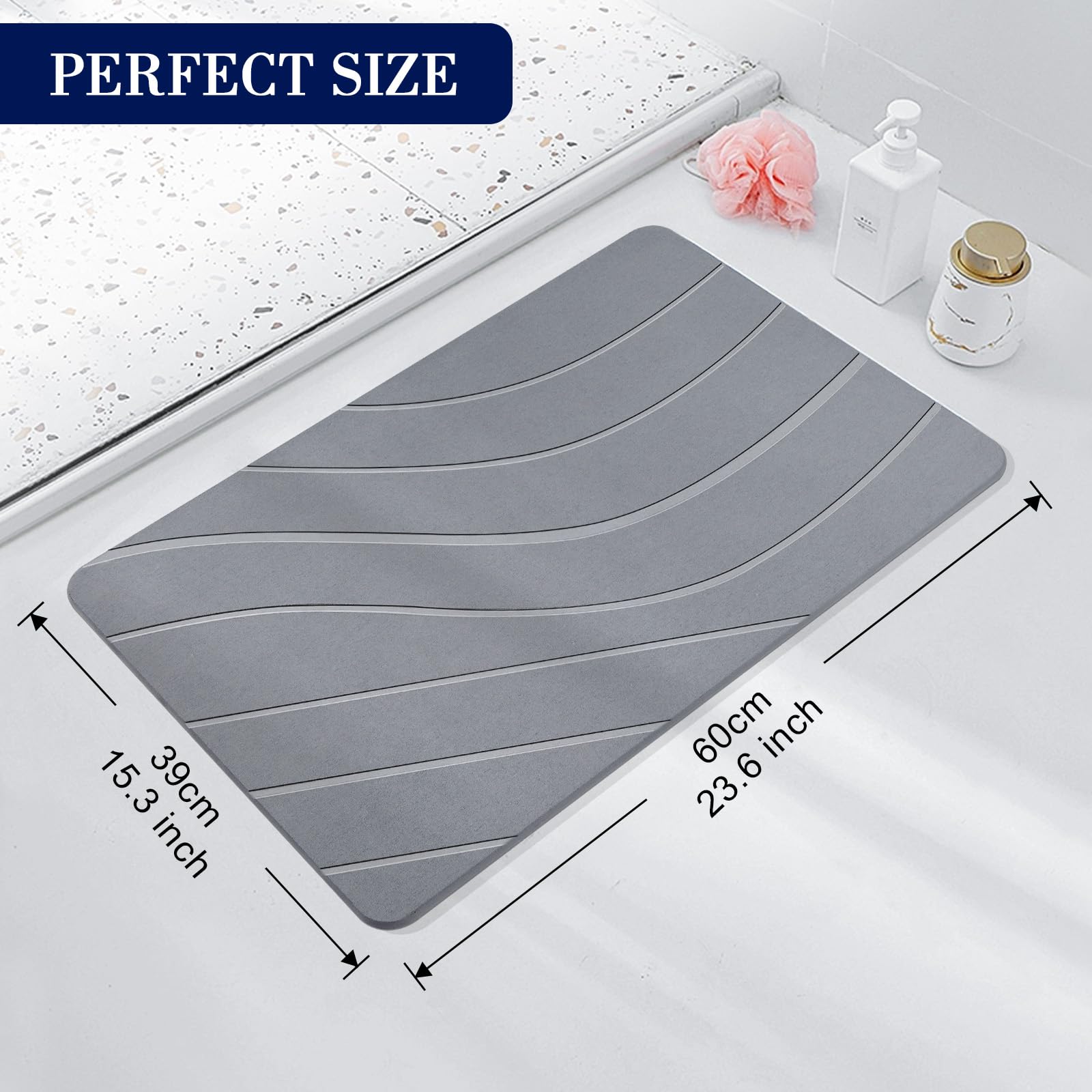 KOOTETA Stone Bath Mat, Diatomaceous Earth Shower Mat, Super Absorbent ...