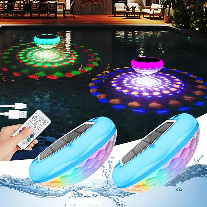 Amazon.com : QOLNBY Solar Floating Pool Lights(2 PCS), USB Rechargeable ...
