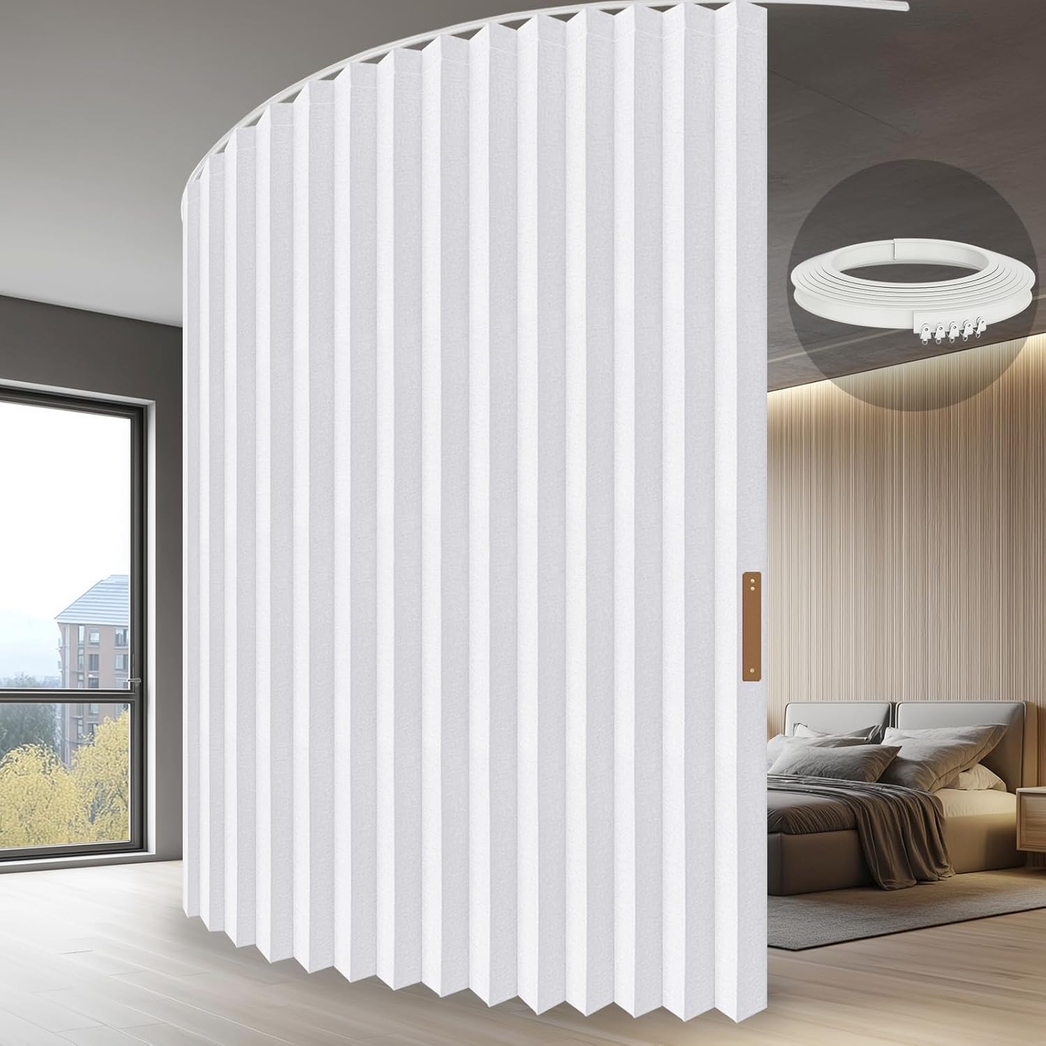 JILRON Hanging Accordion Room Divider with Track System - Ceiling ...