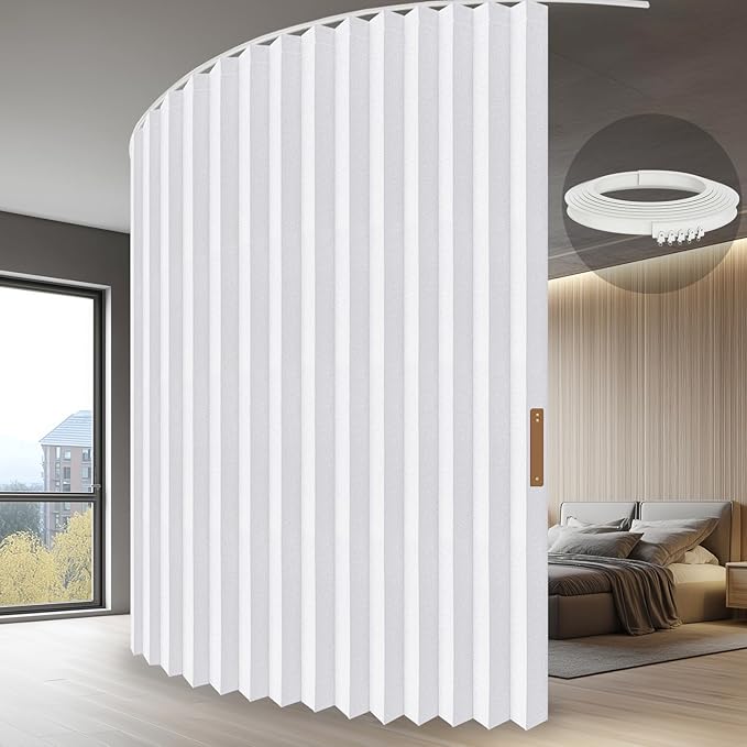JILRON Hanging Accordion Room Divider with Track System - Ceiling ...