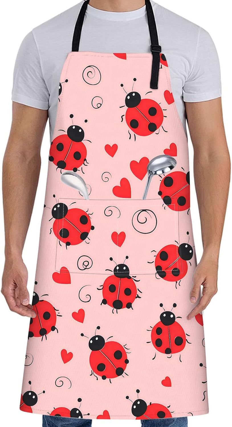 Amazon.com: ainori Cute Ladybug Apron for Women with Heart,28x33in,Playful Kitchen Aprons with 2 ...