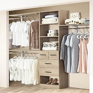 Amazon.com: 8FT Closet System with Drawers, Wood Closet Organizer Built ...