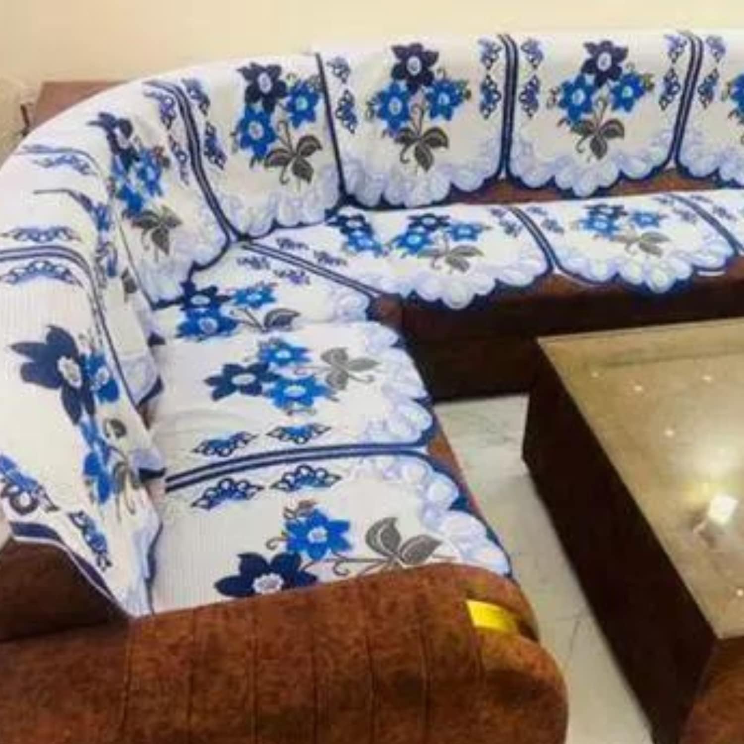 BALLEY Floral Design L Shape Net Sofa Cover 7 Seater Sofa Cover For L ...