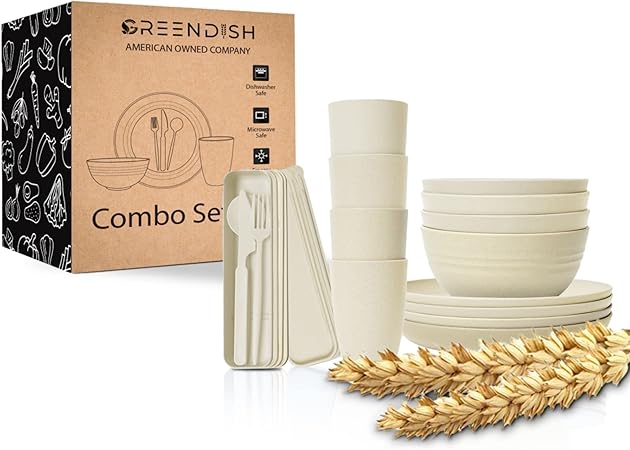 Amazon.com: Wheat Straw Dinnerware Set - Cups, Plates and Bowls Sets ...