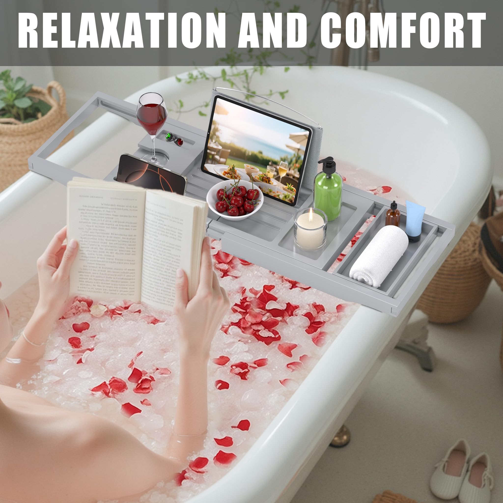 Snapklik.com : Foldable Bathtub Caddy Tray For Tub,Bamboo Expandable ...