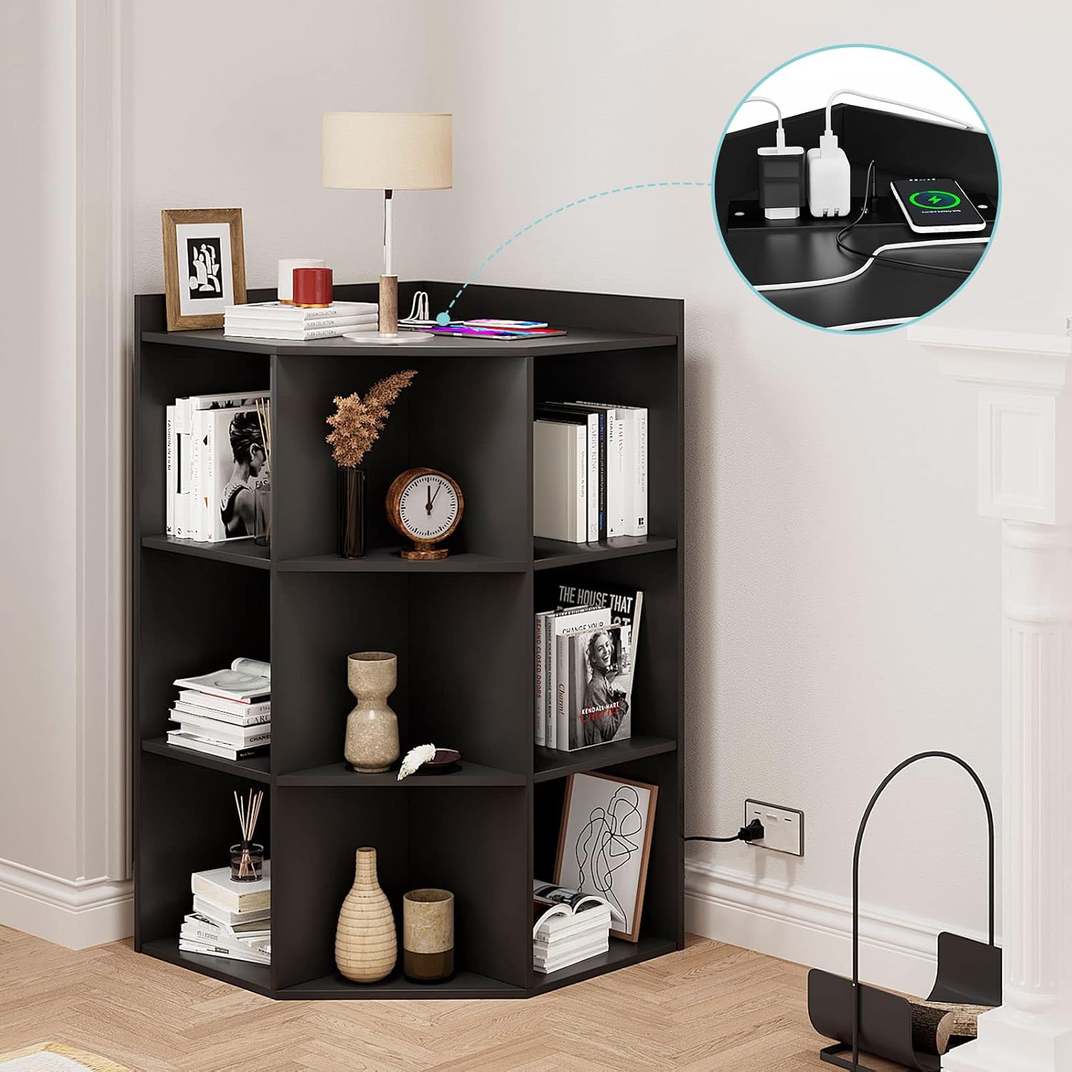 Amazon.com: BURENMTO Corner Storage with USB Ports and Outlets ...