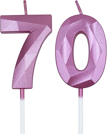 Amazon.com: 70th Birthday Candles for Cake, Pink Number 70 3D Diamond ...