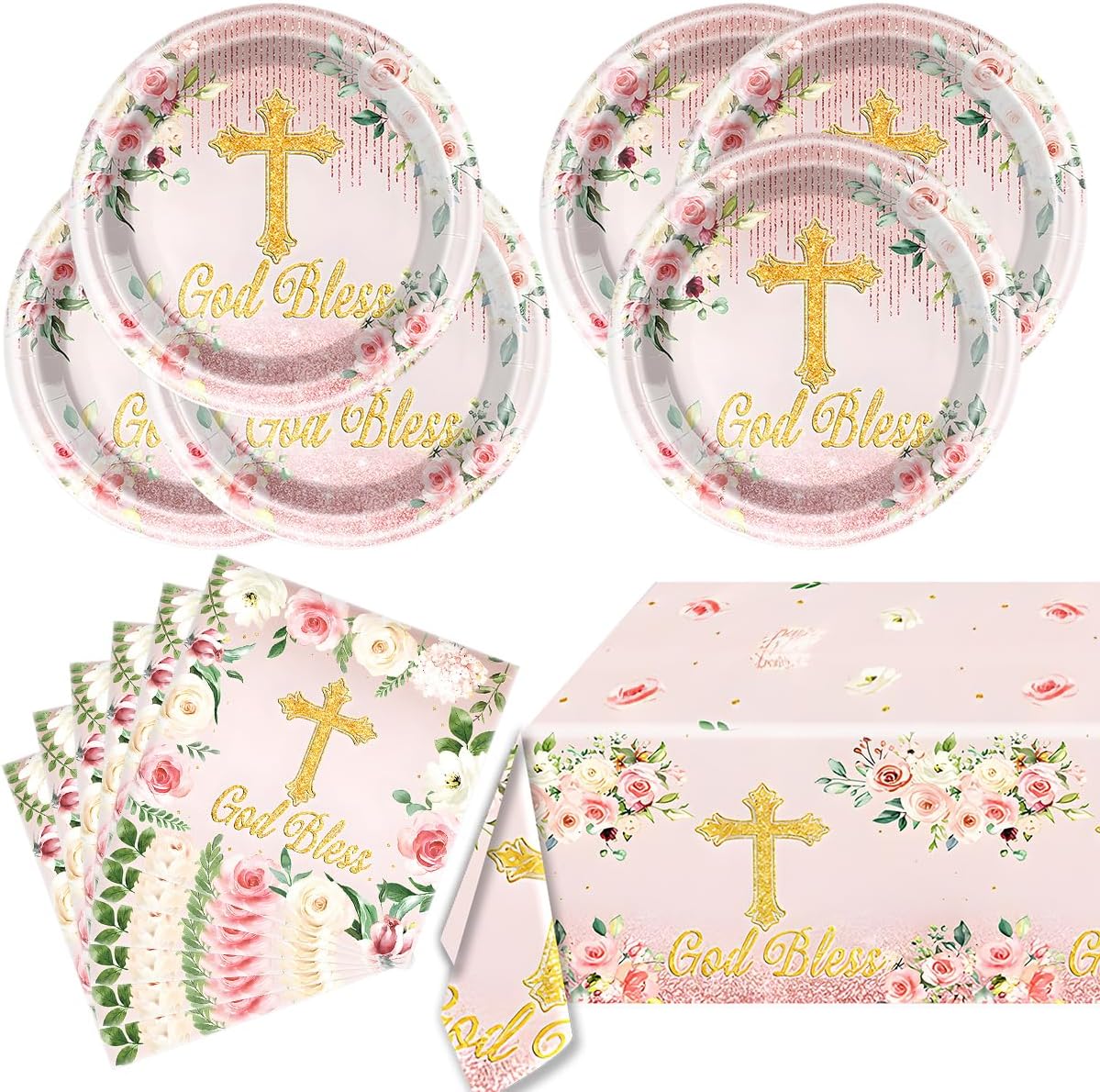 Amazon.com: Hombae Baptism Supplies Tableware Set, Pink Baptism ...