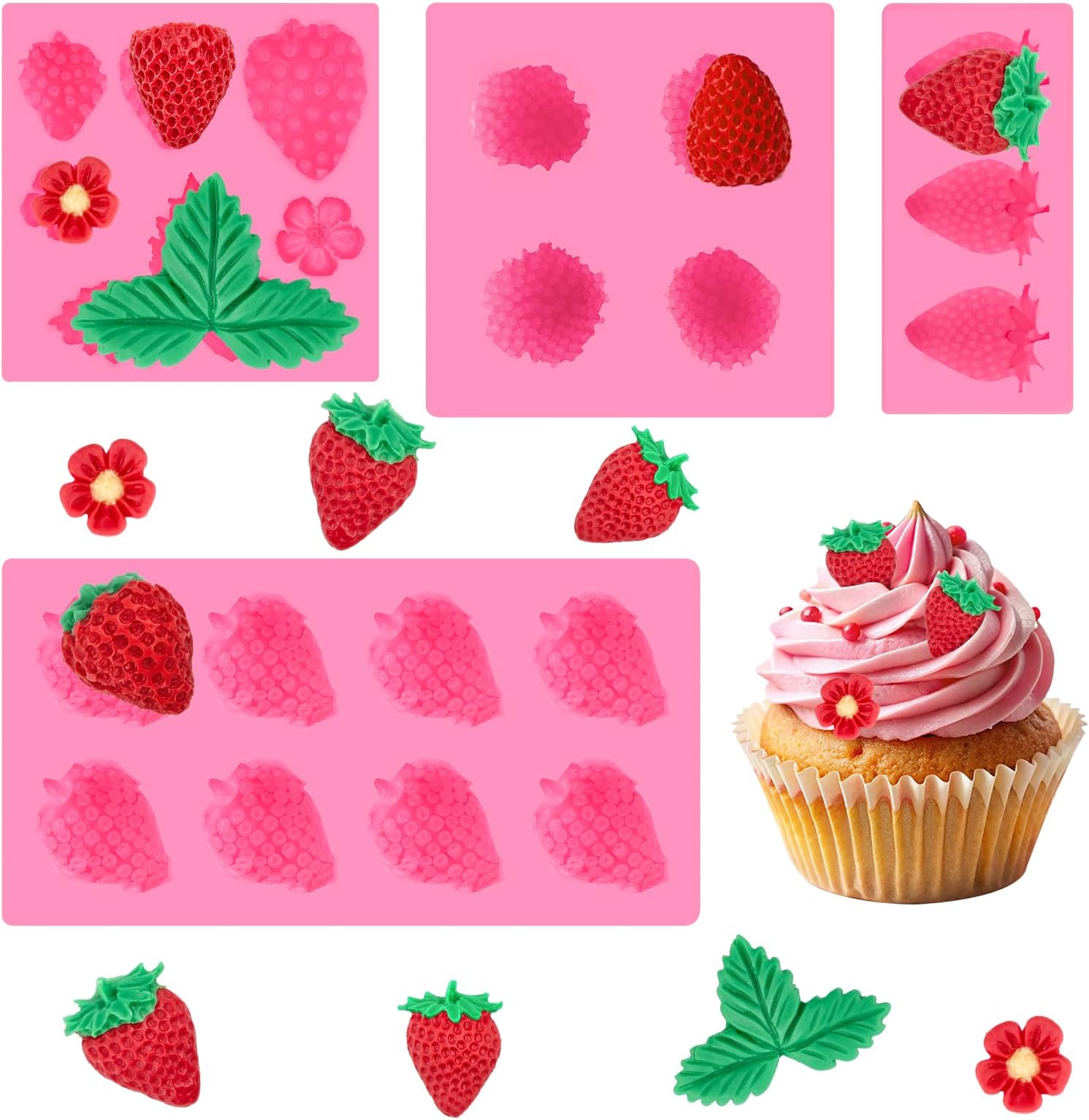 Amazon.com: Puyeipt 4 Pcs Silicone Strawberry Fondant Molds, Fruit ...