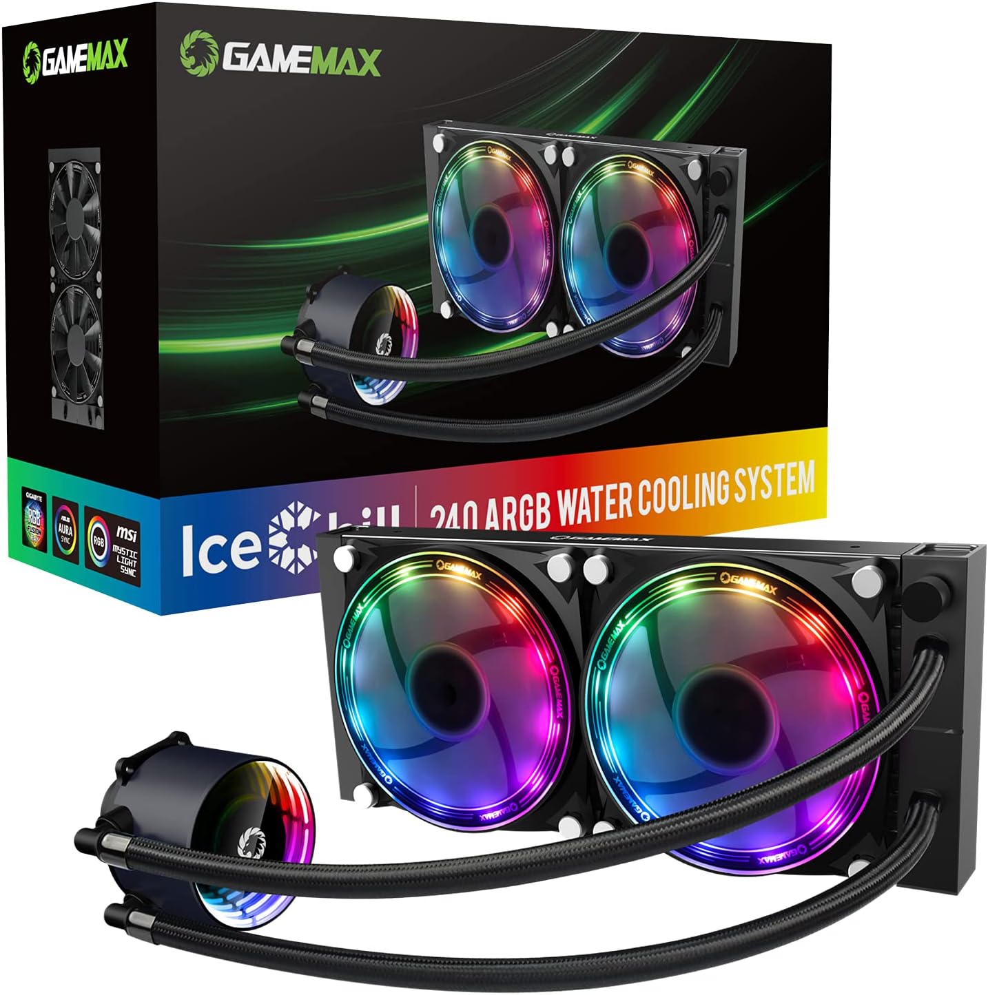 GameMax Ice Chill 240mm ARGB AIO Water Cooling System, Infinty Mirror ...