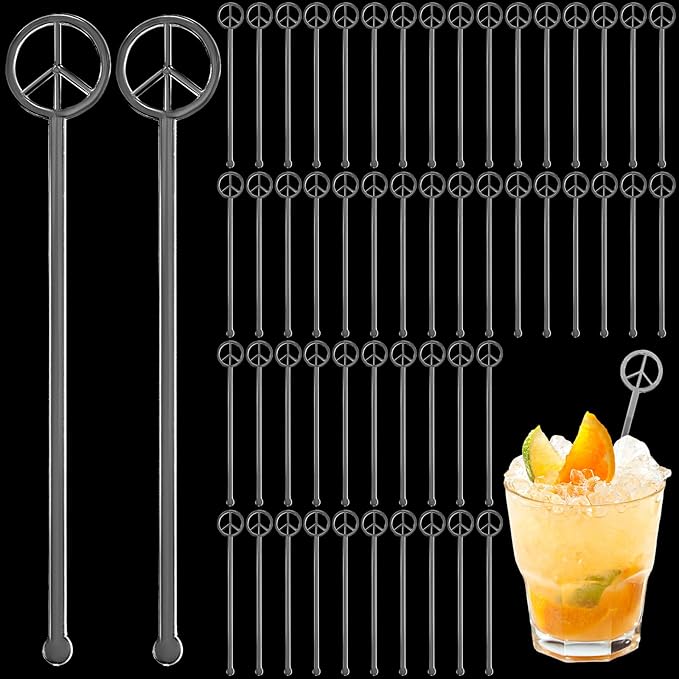 Amazon.com | Teenyyou 50 Pcs 6 Inch Peace Sign Swizzle Sticks Swizzle ...